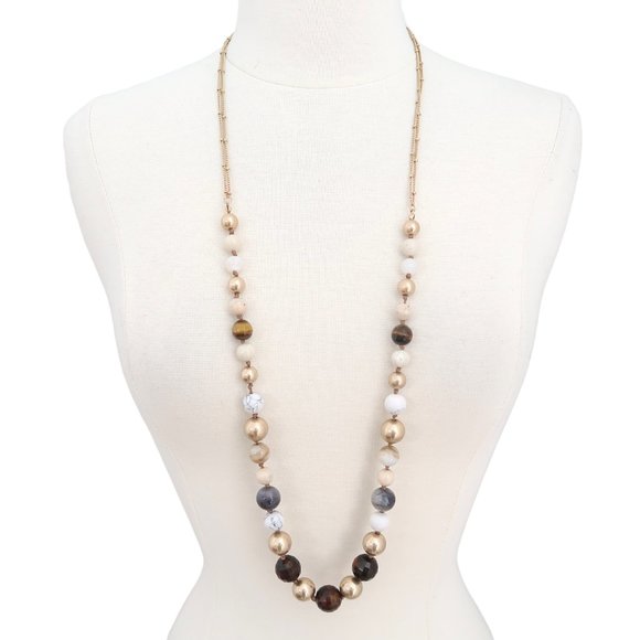 Plunder | Jewelry | Plunder Neutral Gold Tone Beaded Necklace | Poshmark